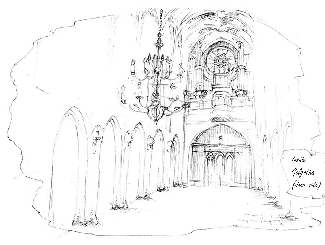 Golgotha Asylum Interior Sketch - Penny Blood Art Gallery